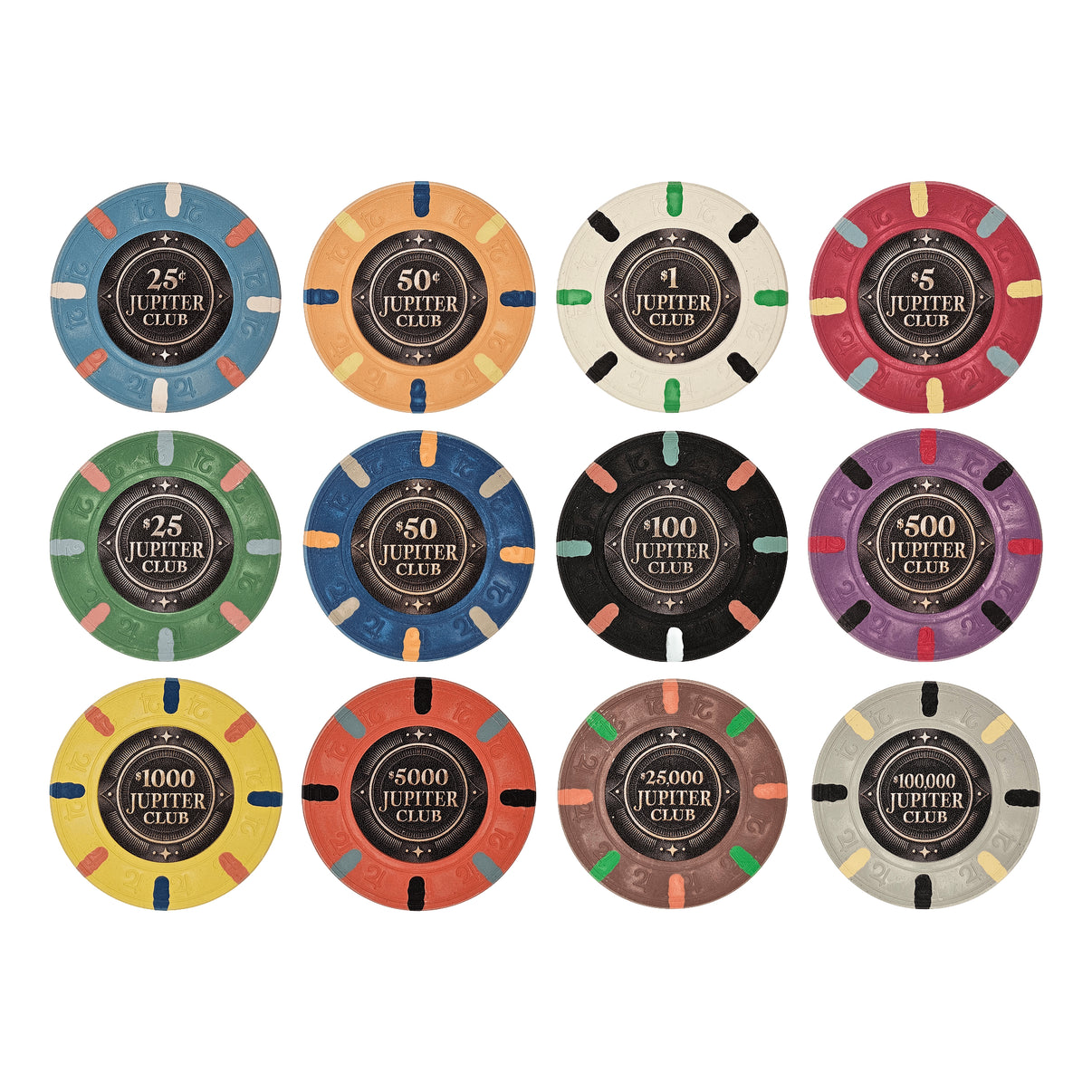Jupiter Club 43mm Oversized 11-gram Poker Chips (25-pack) – Gaming ...